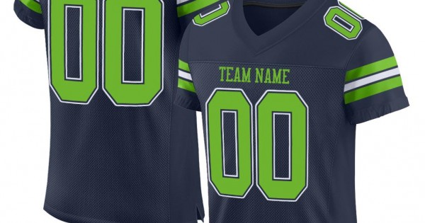 Custom Navy Neon Green-White Mesh Authentic Football Jersey